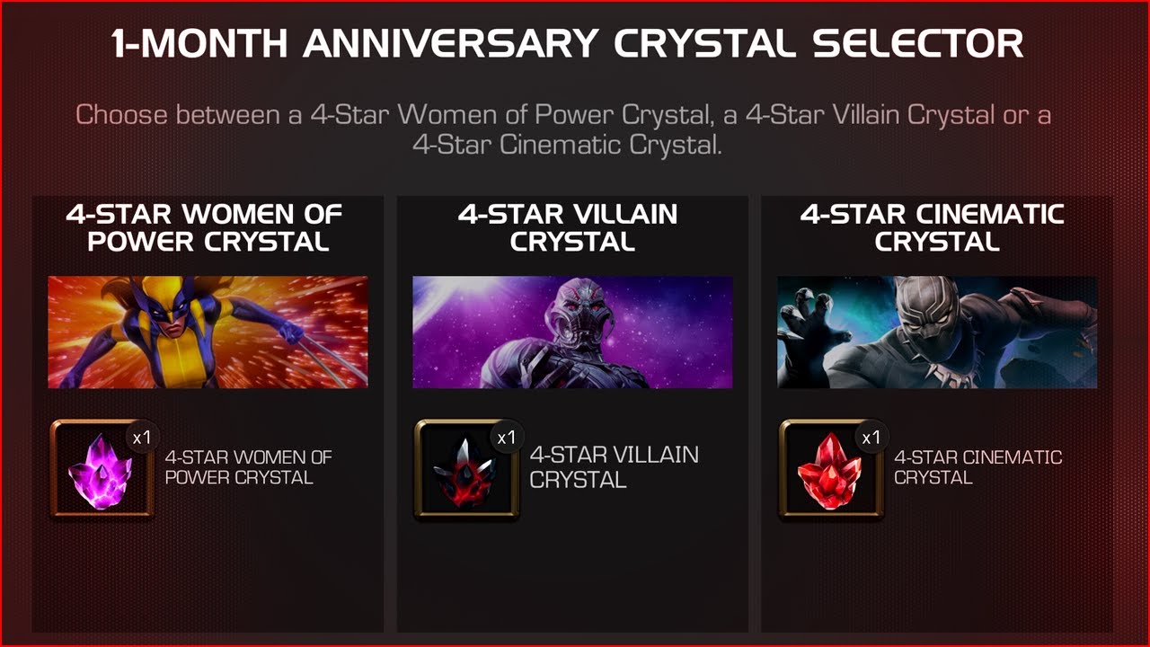 1 Month anniversary crystal selector : Marvel Contest of Champions(mcoc ...