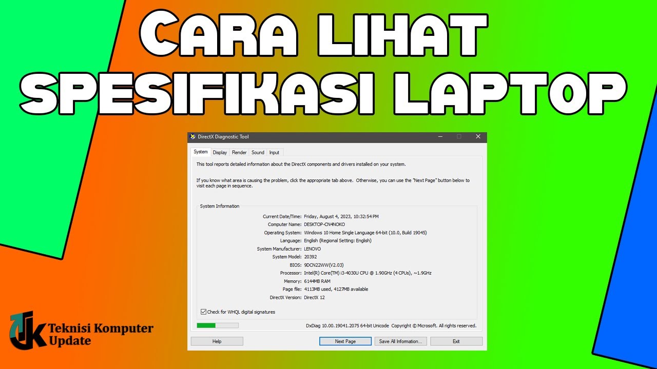 Cara melihat Spesifikasi Lengkap Pada Laptop atau PC . - YouTube