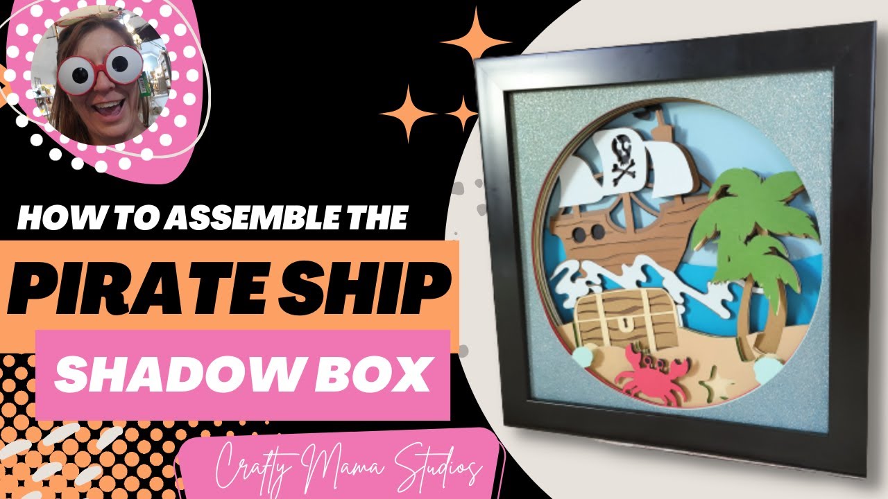 Pirate Svg Shadow Box, Pirate Ship With Treasure Chest Ocean Scene 3D ...