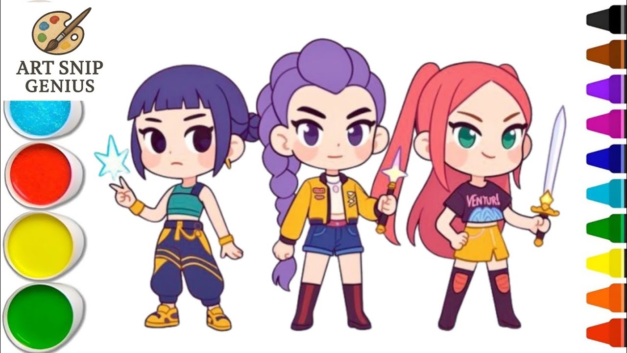🌈 Drawing Cute K-Pop Demon Hunters 💖 | HUNTRIX Full Art Tutorial for ...