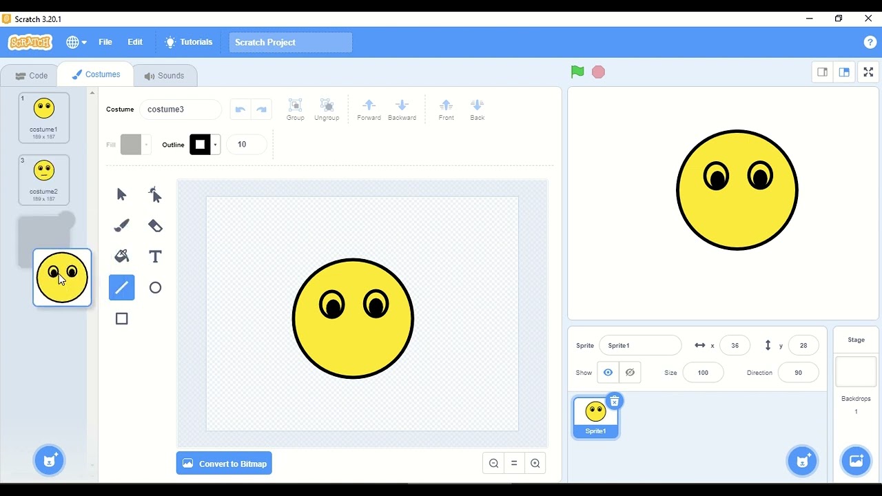 Happy and Sad face game in scratch||Draw character in scratch||Loop in ...