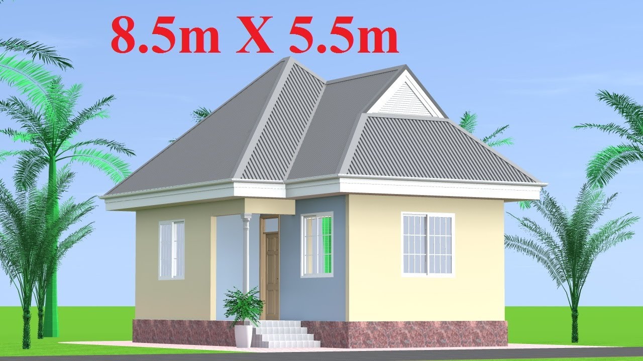 1 bedroom house plan design | 8.5m X 5.5m | Ramani ya nyumba chumba ...