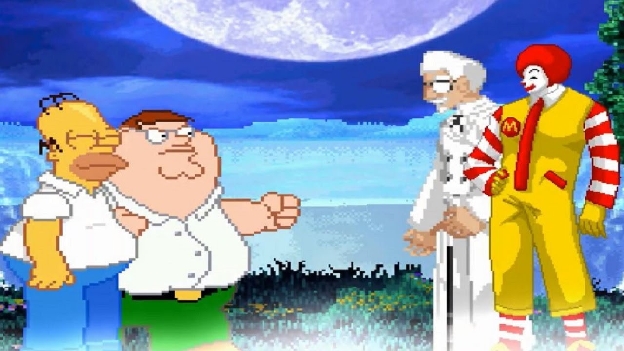 Homer Simpson and Peter Griffin vs Ronald McDonald and Colonel Sanders ...