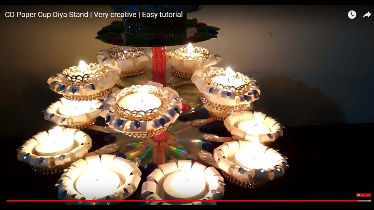 CD Paper Cup Diya Stand | Very creative | Easy tutorial - YouTube