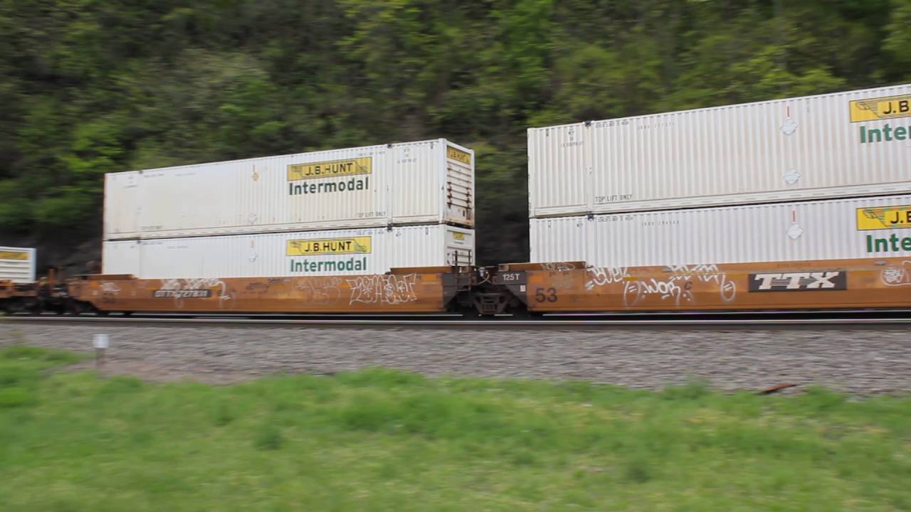 NS eastbound double stack intermodal train at the Horseshoe Curve near ...