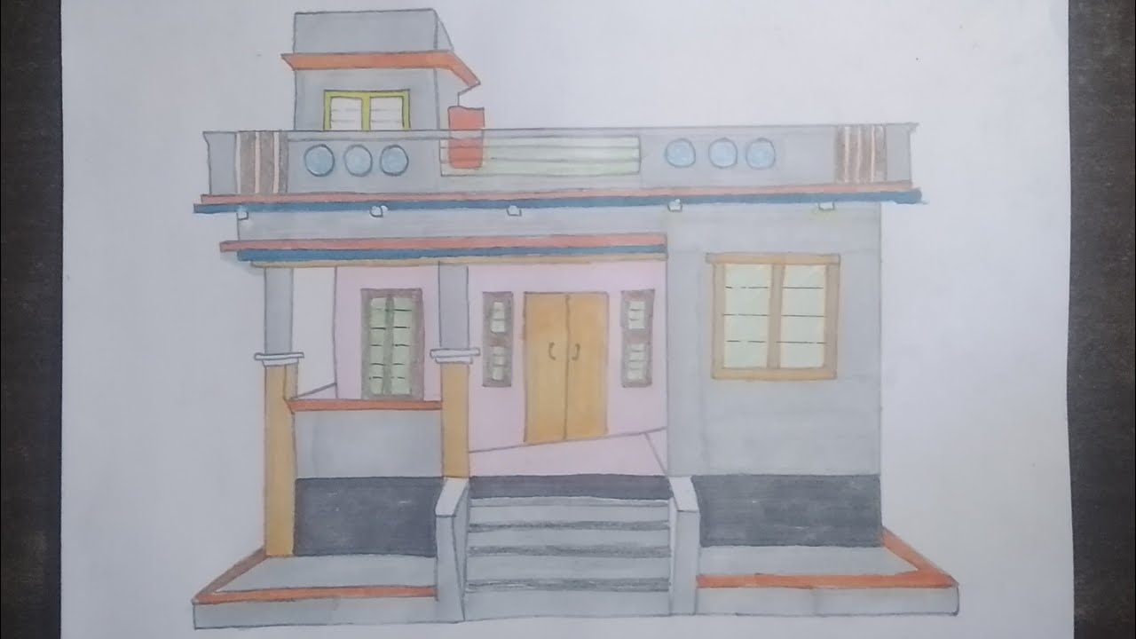 How to draw a house/house drawing easy/Ghar ka drawing kaise banate hai ...