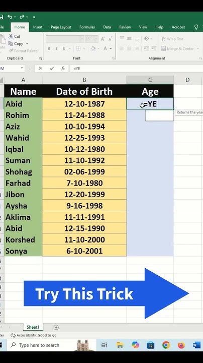 Age Calculate in Microsoft Excel | Excel Tricks | Age Calculator - YouTube