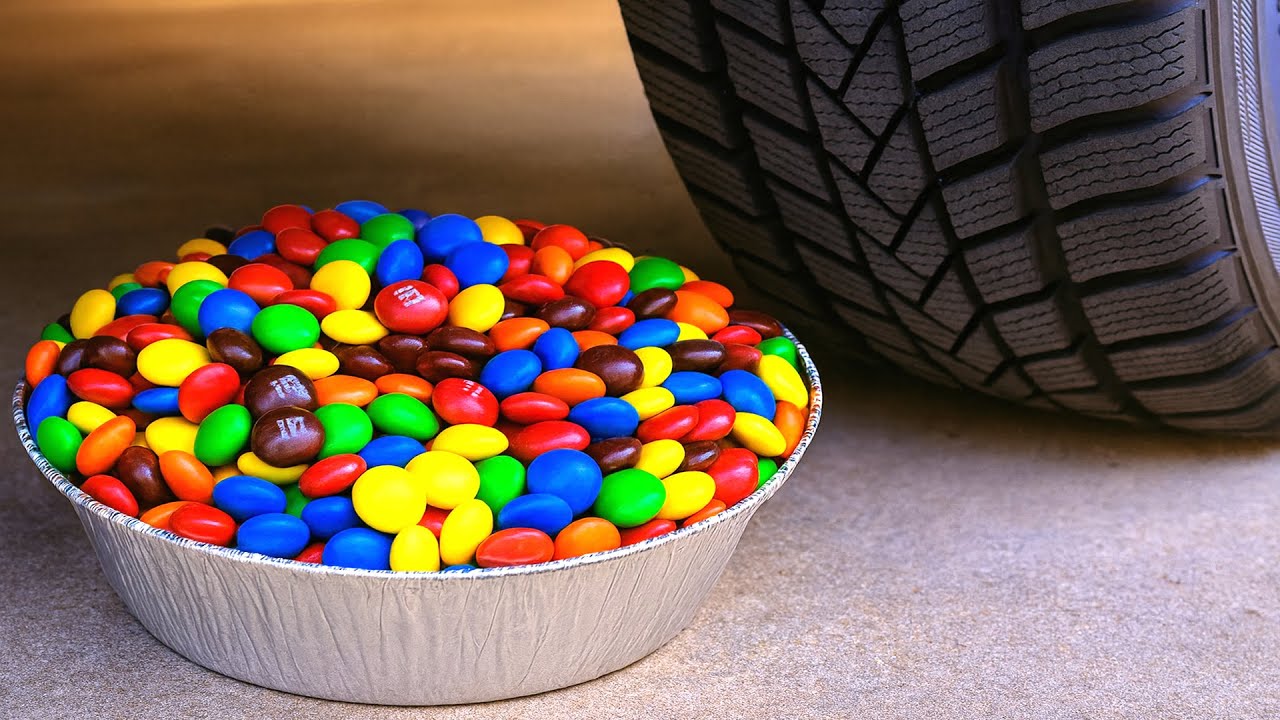 Experiment Car vs M&M Colorful Candy Bowl - Crushing Crunchy & Soft ...