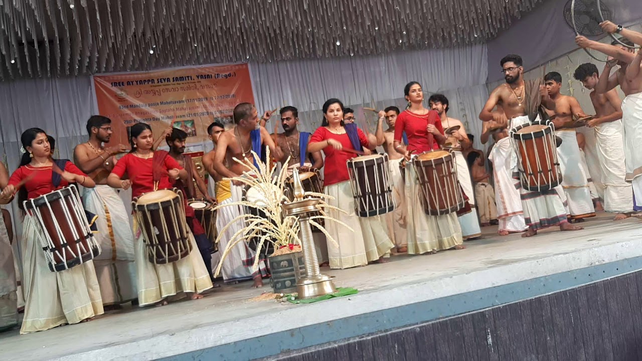 CHEMBADA IN Chendamelam arangettam at vasai sabarigiri ayyappa temple ...