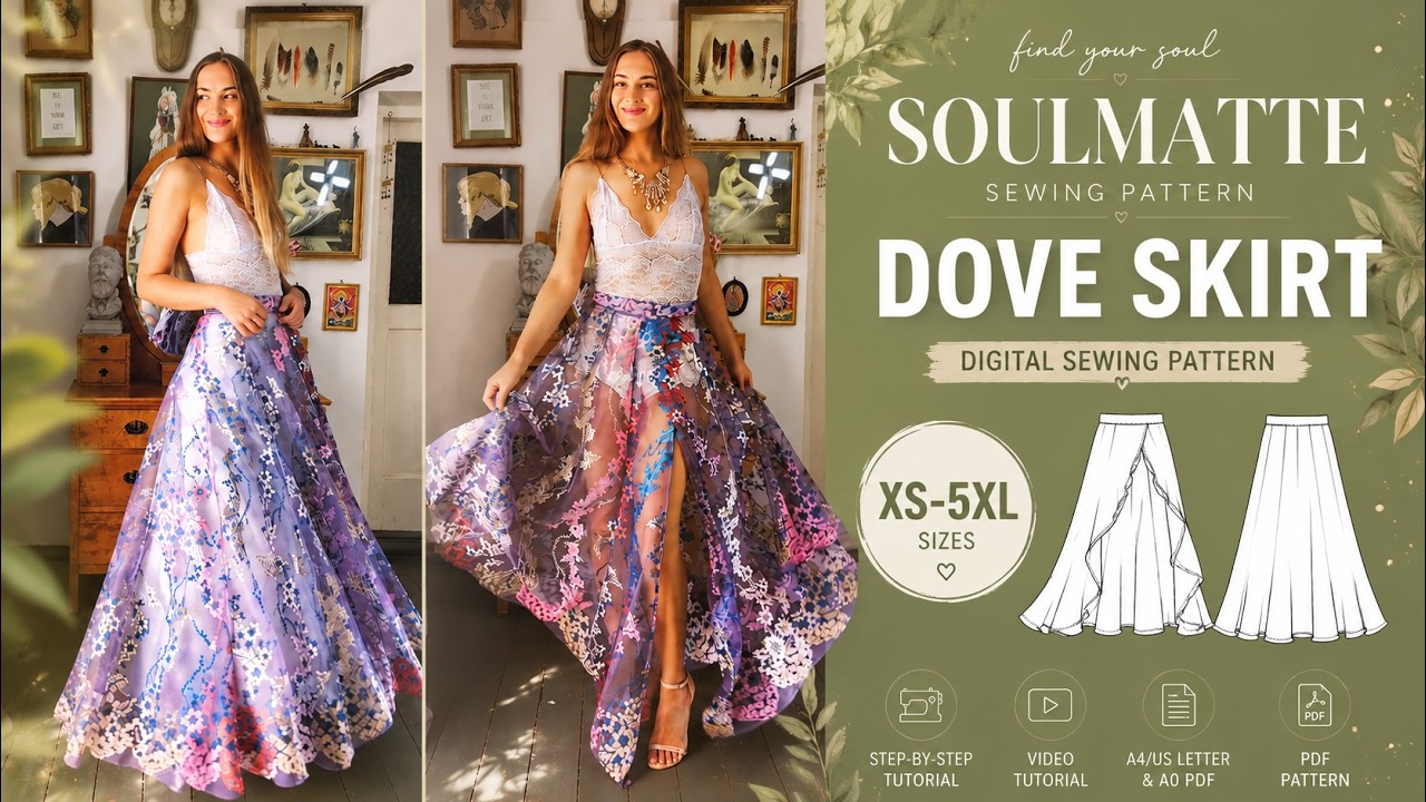 How to sew long skirt? Tutorial for printable sewing pattern. Long ...