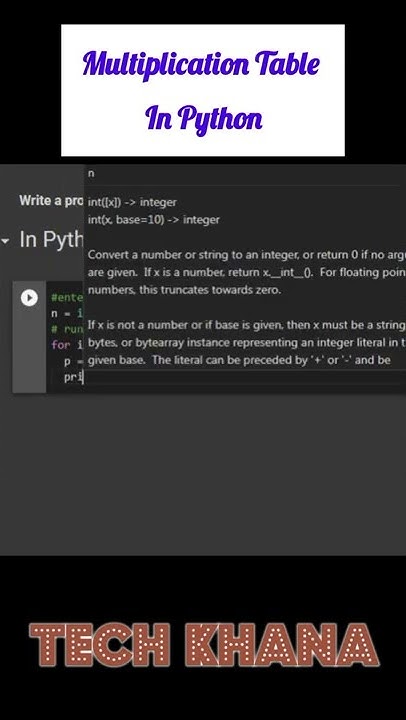 Multiplication Table In Python Pythonprogramming Pythontutorial Pythonforbeginners