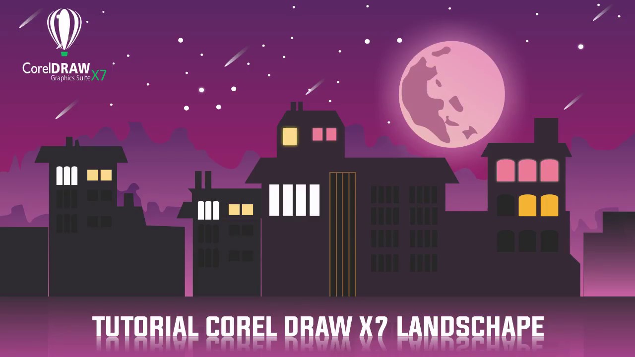 how to make flat design night landschape | tutorial corel draw x7 - YouTube