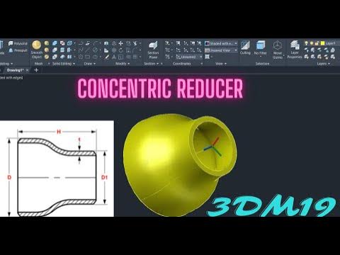 AutoCAD 3D concentric reducer pipe fitting tutorial - YouTube