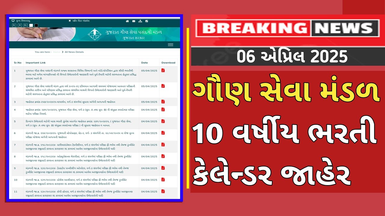 Gsssb bharti calendar 2025-2024 (10 વર્ષીય ભરરી કેલેન્ડર જાહેર ...