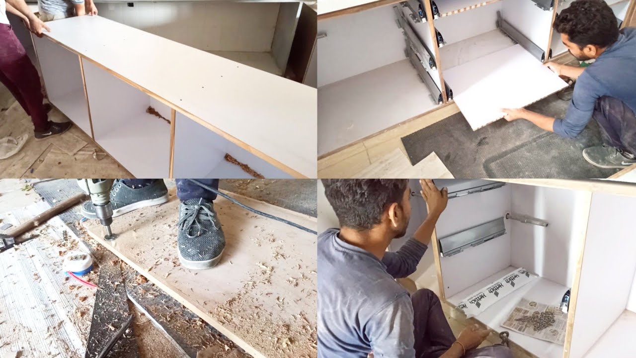 How to make white & dark plywood modular kitchen ! step by step kitchen ...