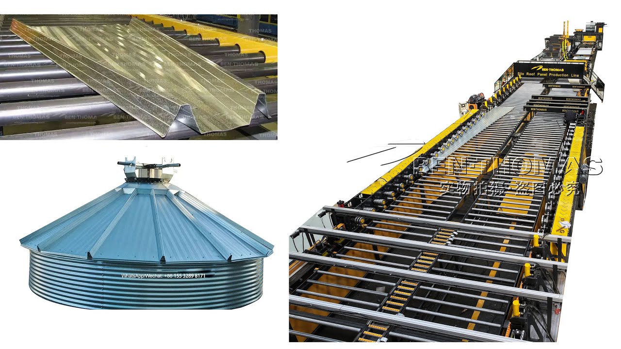 Silo roof line grain bin roof production line silo roof machine - YouTube