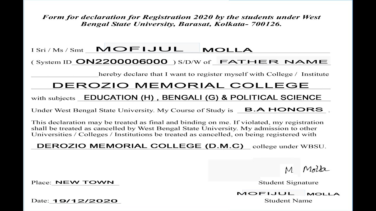Declaration form Uploading on WBSU Registration Portal - YouTube