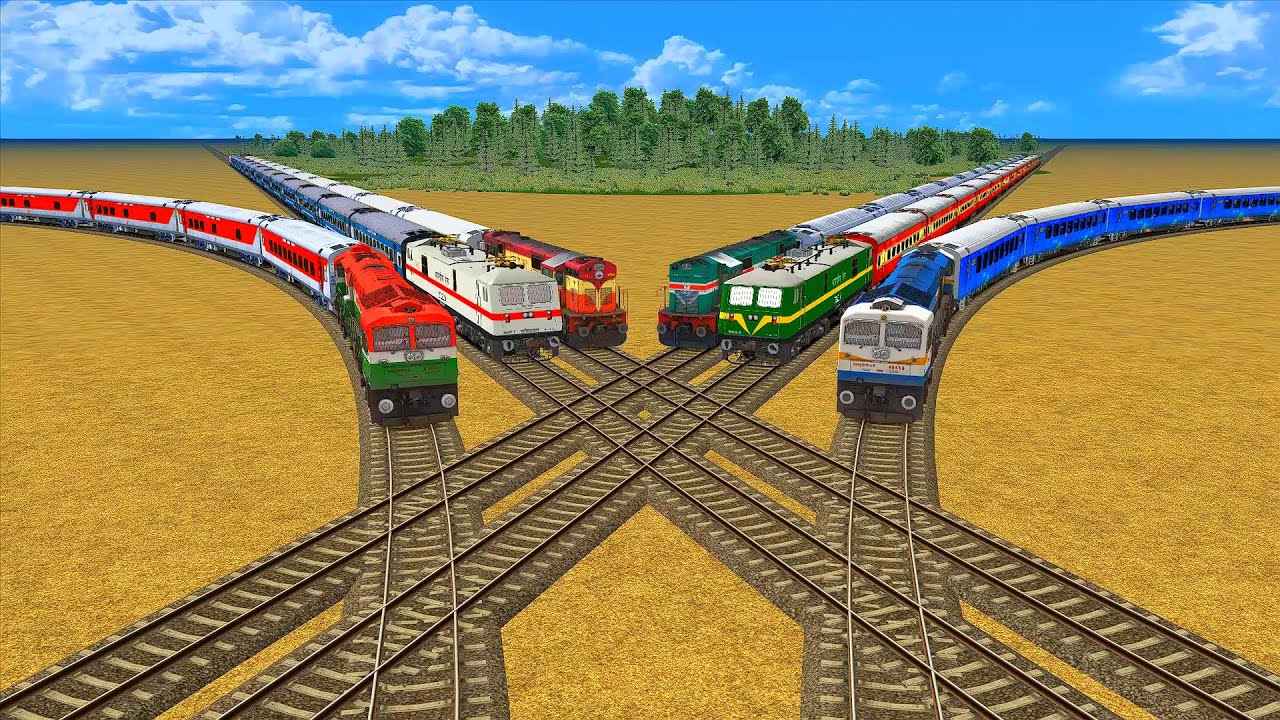6 Kereta Api Crossing Double Silang X | Six Trains On Double ...