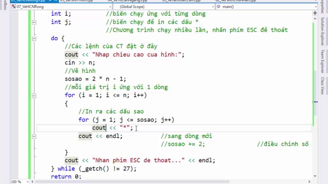 Hướng dẫn viết chương trình C++ dùng vòng lặp vẽ hình rỗng ruột bằng ...
