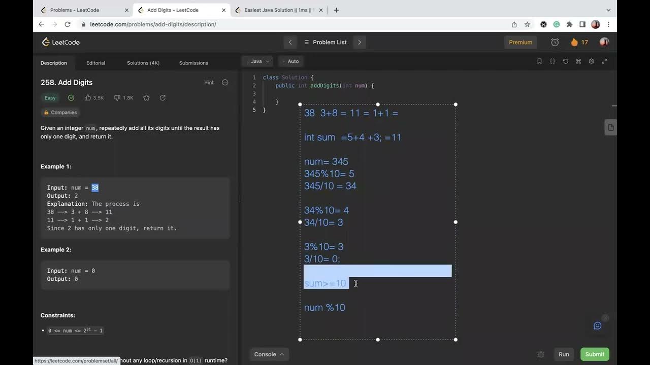 Add Digit Leetcode Solution 258 Youtube