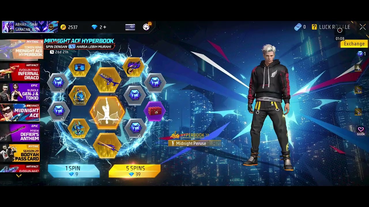 MIDNIGHT ACE HYPERBOOK LUCKROYAl EVENT SPIN IN INDONESIAN SERVER - YouTube