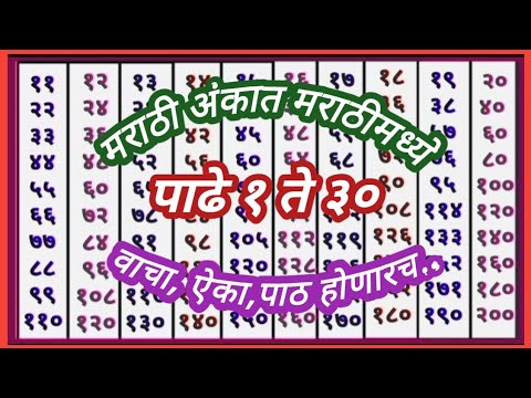 पाढे १ ते ३० मराठी अंकात मराठीमध्ये Padhe Tables Maths - YouTube