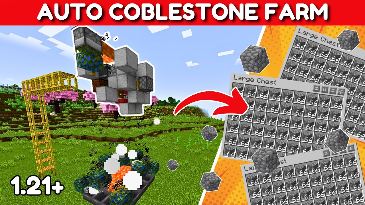 HOW TO MAKE EASIEST AUTO COBLESTONE FARM MINECRAFT JAVA 1.21+ - YouTube