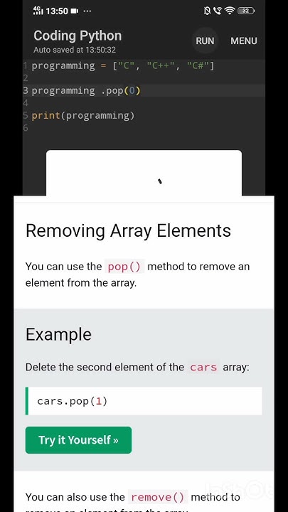 Array Part 6removing Array Elementspython Pythonprogramming Youtube