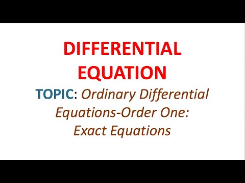 Ordinary Differential Equation- Order One: Exact Equations - YouTube
