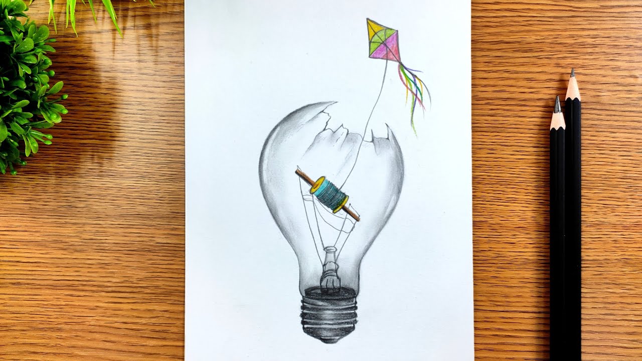 Drawing Inside The Bulb Easy Pencil Drawing for Beginners -Step by Step ...