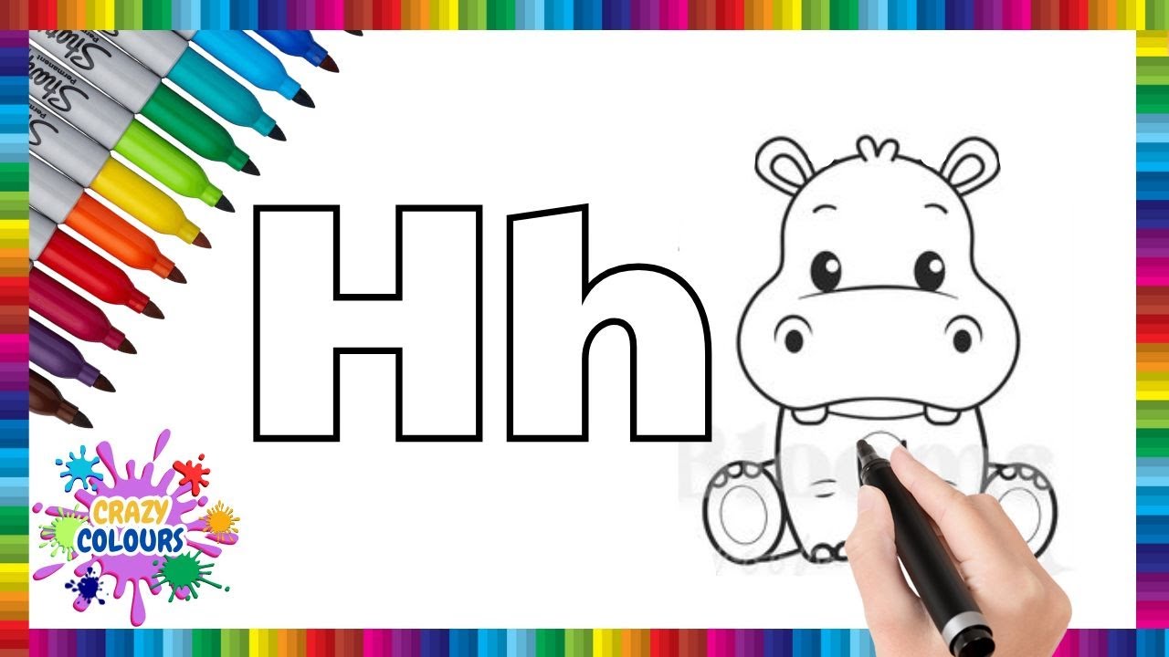 How To Draw With Alphabet | 🦛💙H like Hippopotamus drawing | Fun with ...
