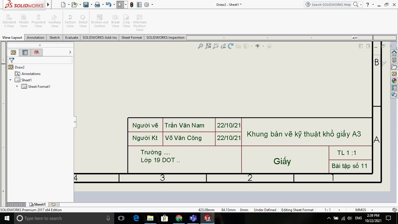 Layout sheet format size on solidworks / Cách thiết lập khổ giấy, khung ...