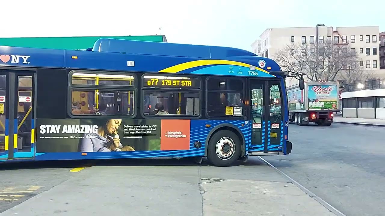 MTA: 179 St bound Q77 leaves 165 St terminal (2018 NFI XD40 #7755 ...