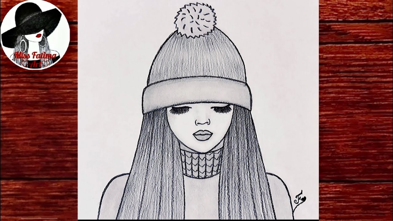 How To Draw A Girl Wearing Winter Cap || Easy Girl Drawing || Pencil ...