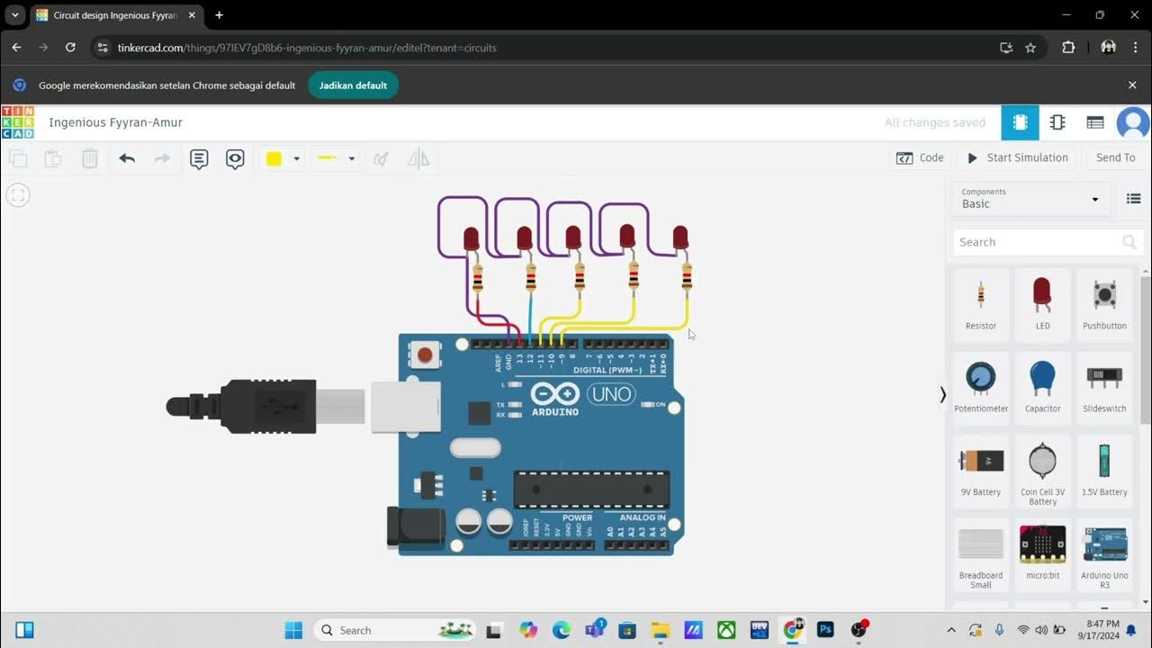 TUGAS PENGOLAHAN LED : Rangkaian LED Berbasis Arduino pada Tinkercad - YouTube