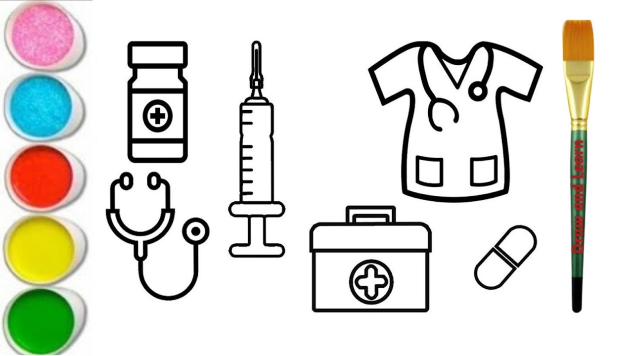 Doctor set 💉🥼 drawing || How to draw doctor set 💉🥼 easy for kids and ...