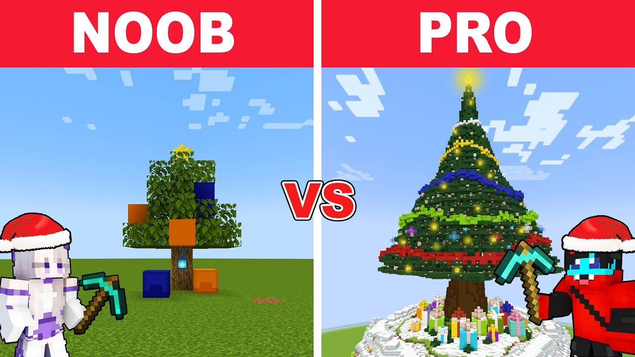 NOOB vs PRO: CHRISTMAS TREE BUILD CHALLENGE | Minecraft - YouTube