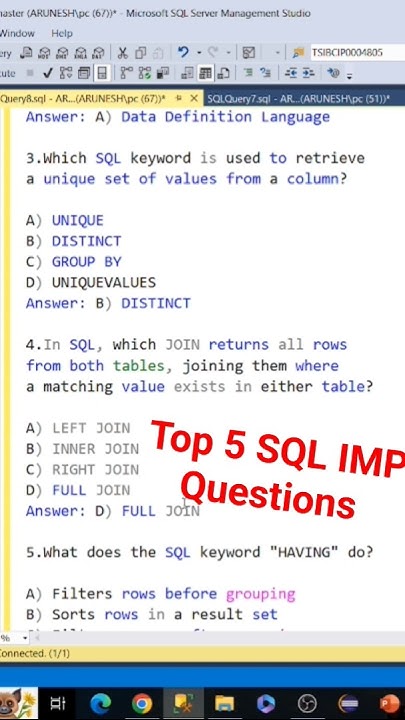 | Top 5 SQL Important MCQ Question | #sql #sqltutorial #sqlinterview #sqlmcq - YouTube