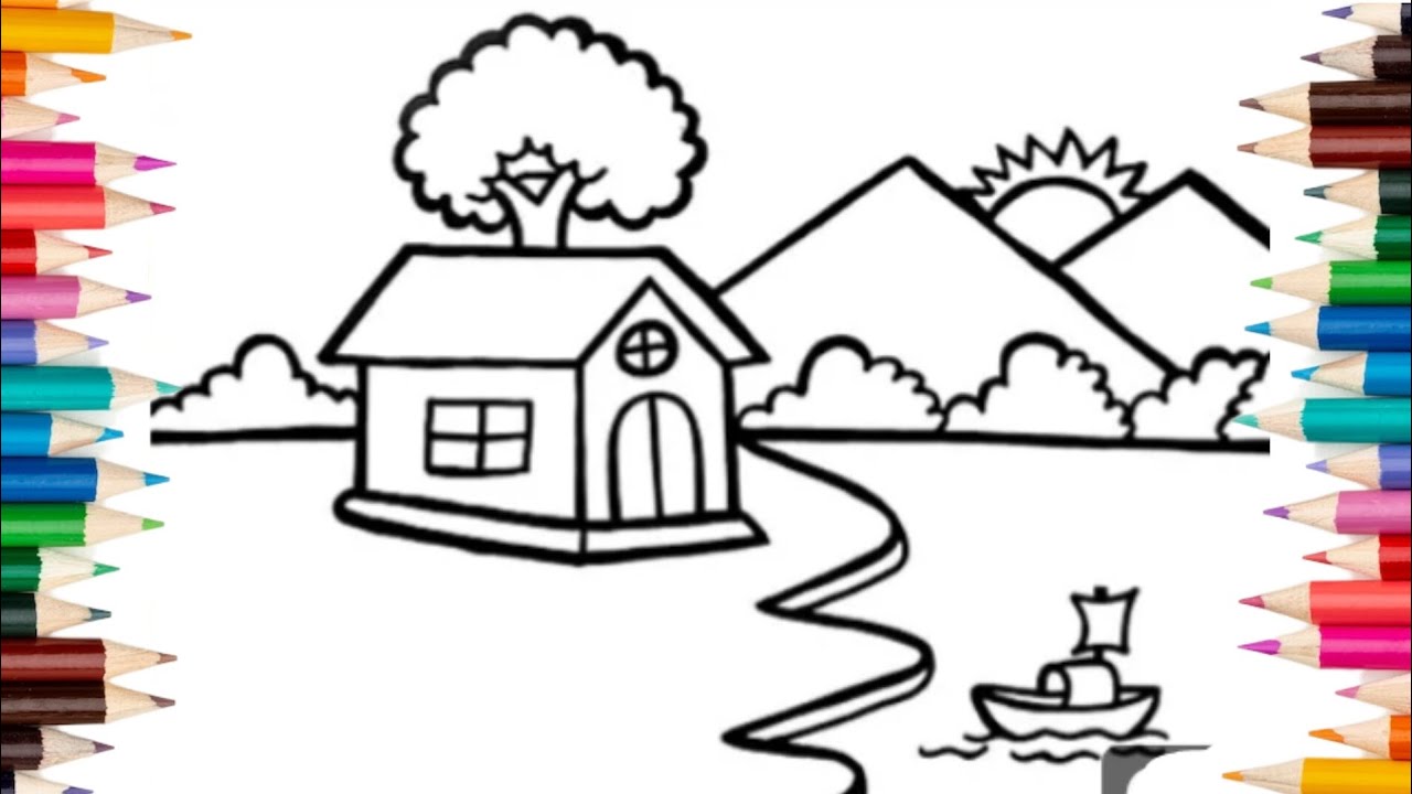 Scenary drawing, coloring for kids and toddlers |How to draw scenary ...