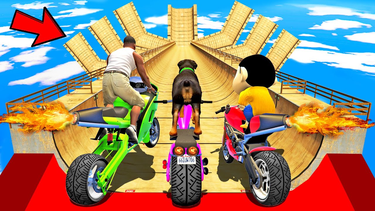 SHINCHAN AND FRANKLIN TRIED (6+1) MEGA RAMP & CRAZY RACE JUMP CHALLENGE ...