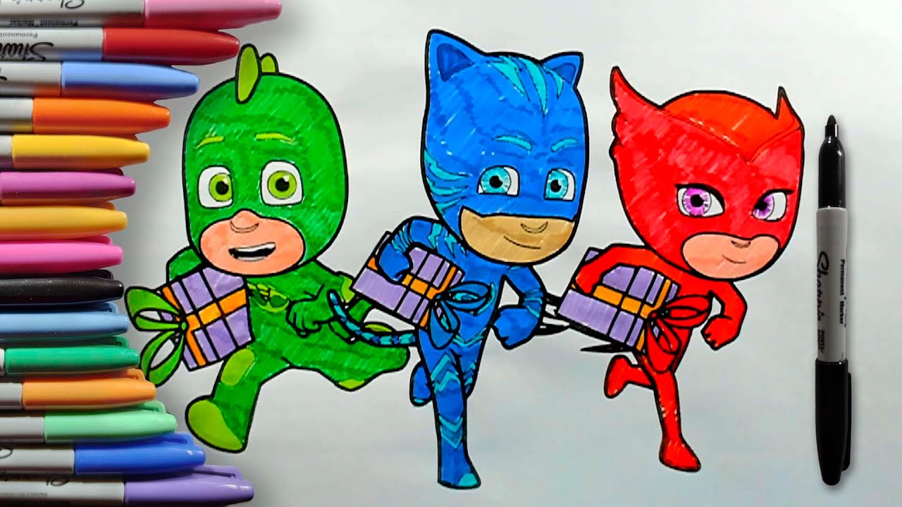 How to Color Catboy Owlette Gekko Characters from Pj Masks Step by Step ...