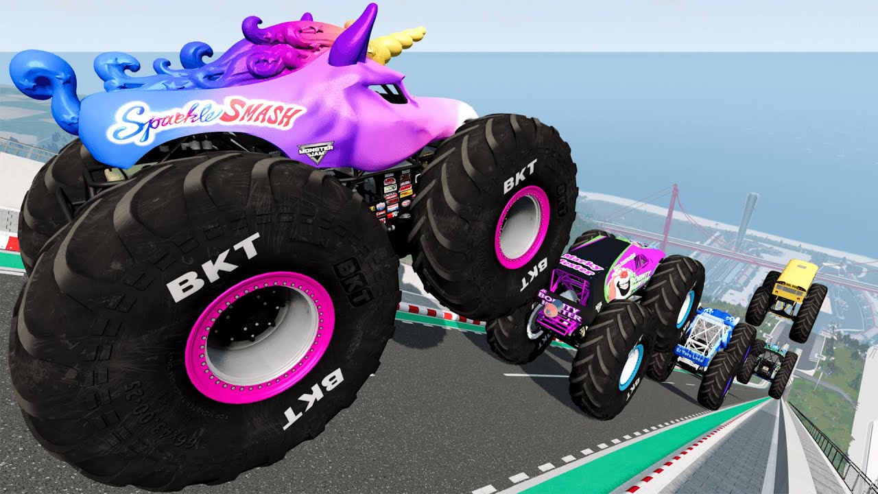 Epic High Speed Jumping Monster Truck Monster Jam Jump & Crashes Car In ...