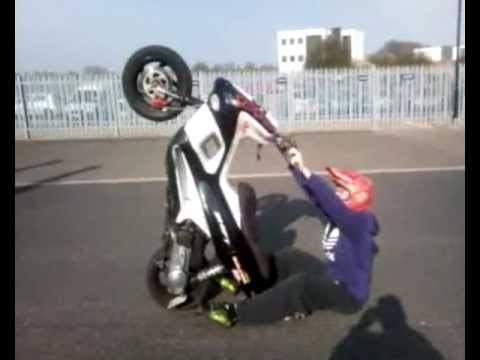 Gilera runner scooter stunt, wheelie bar scrapes & crash - YouTube