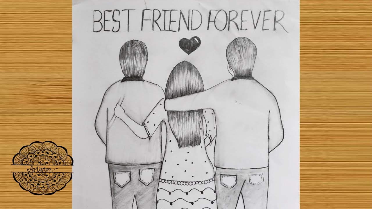 Very Easy Three Best Friend Drawing - Pencil Sketch for Beginners ...