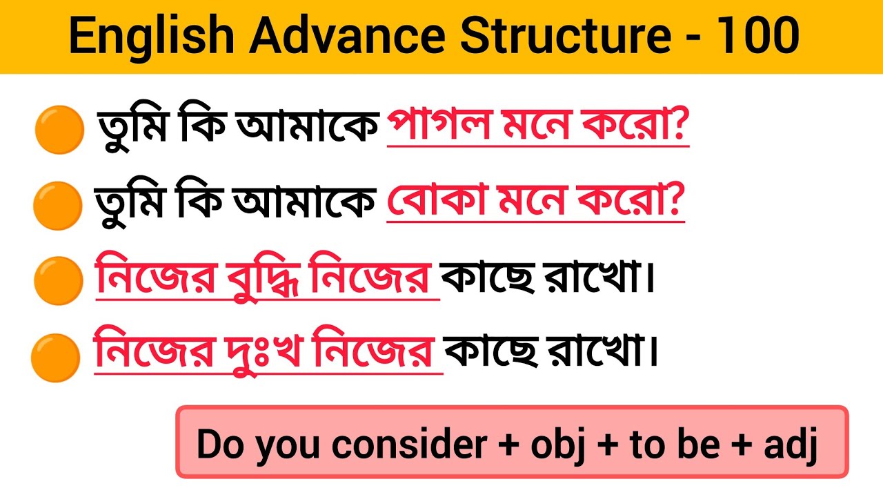 English Structure Class - 100 || Daily Use Advance English Structures ...