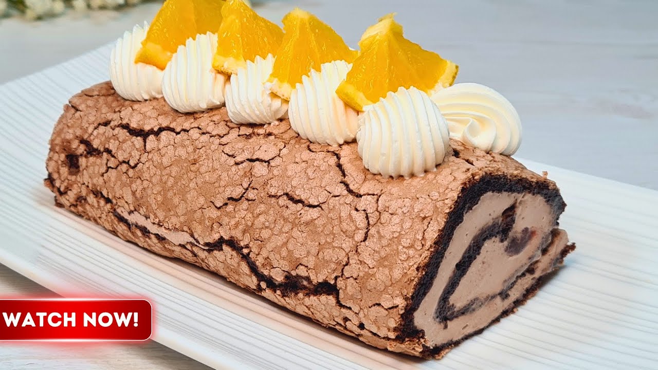How to Bake a Chocolate Meringue Roll with Orange Topper | Homemade ...