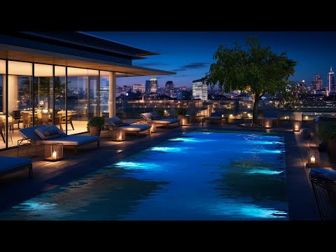 A Relaxing Swimming Pool With Overlooking Night City Scene | Relaxing Water Feature For 10 Hrs | 4K