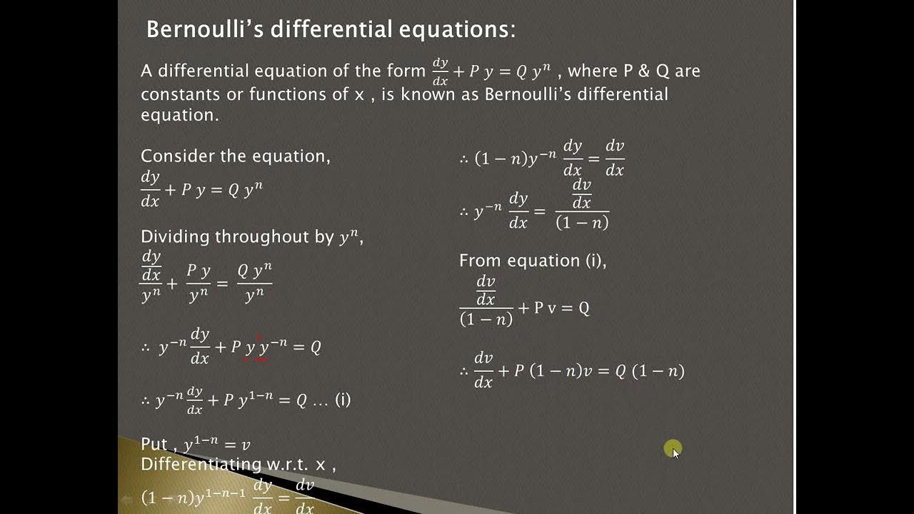 Bernoulli's differential equation PART I - YouTube