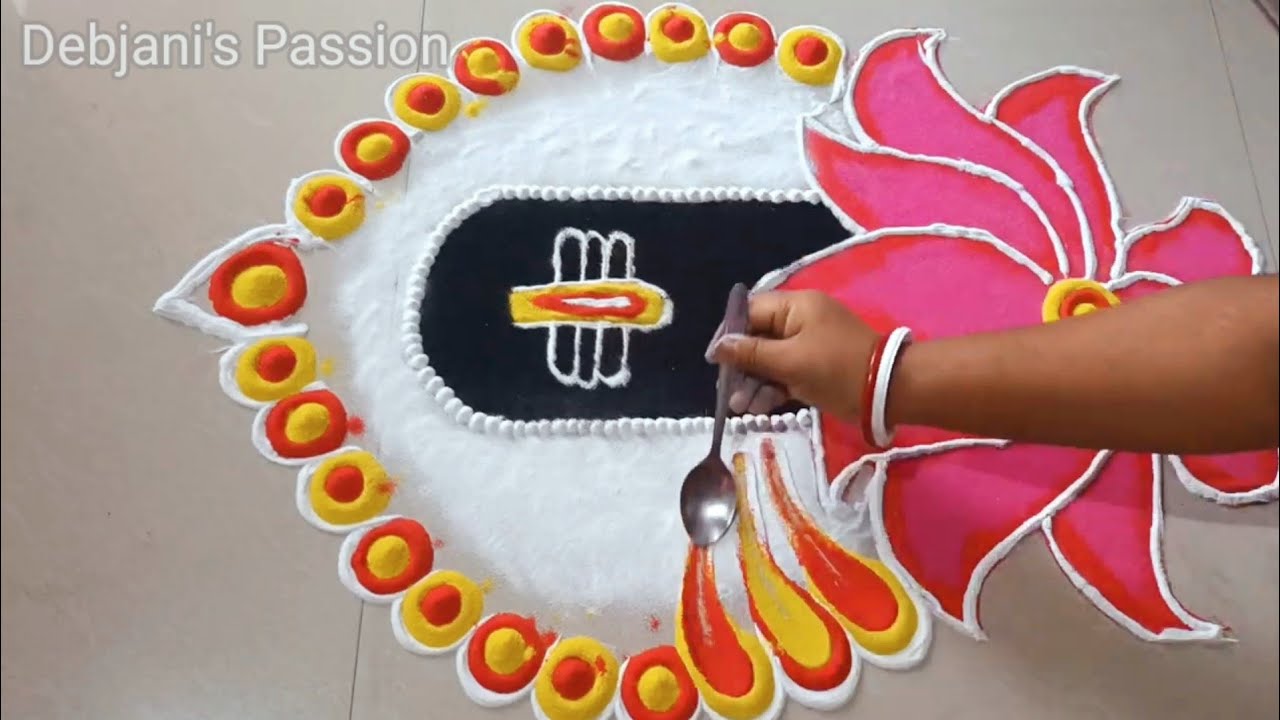 #101 Mahadev Rangoli With Spoon 🥄|| Savan Special || Har Har Mahadev 🙏🌺 ...