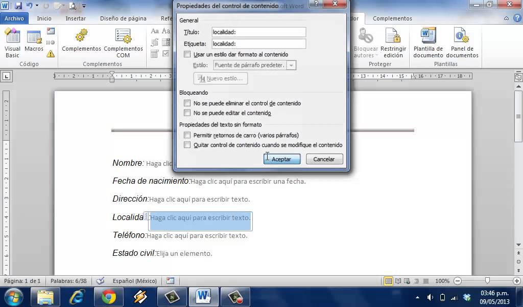 Como realizar formularios en word 2010 - YouTube